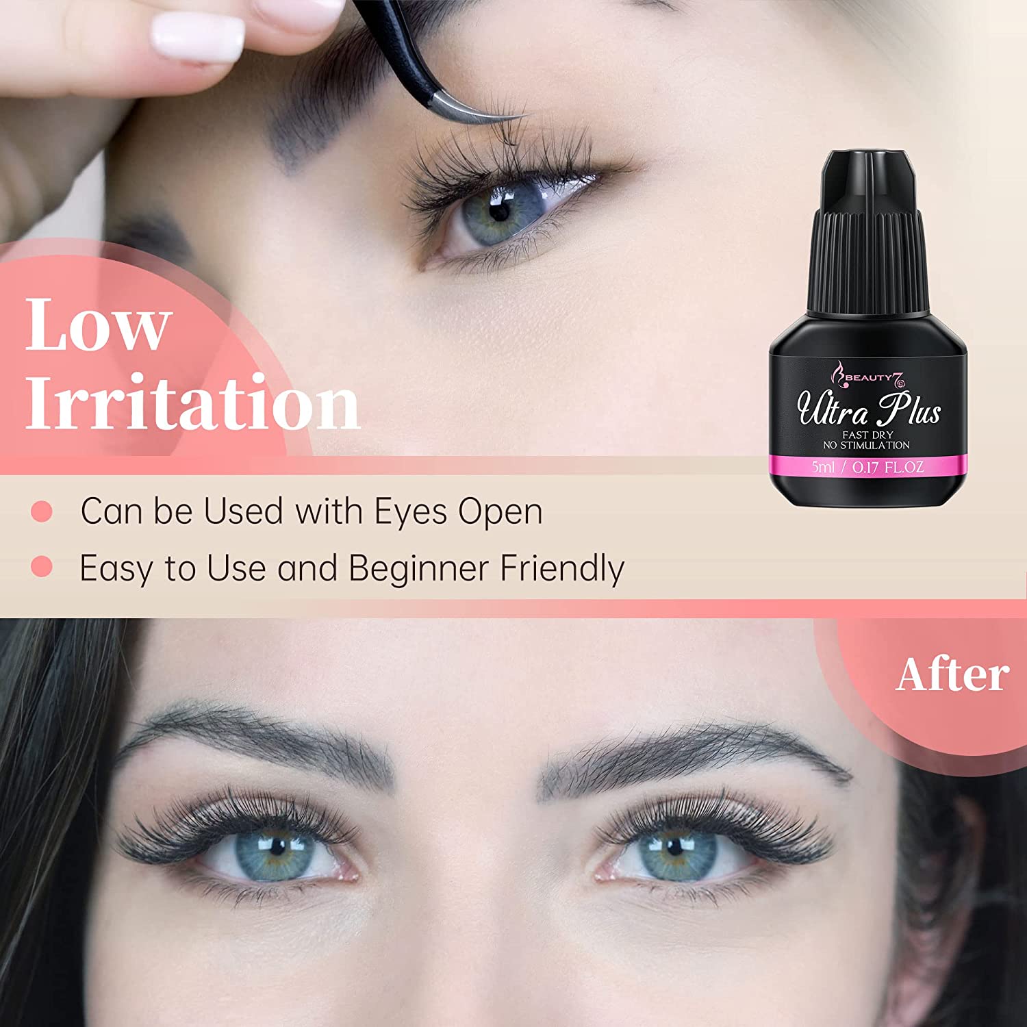 Beauty7 Black Sensitive Eyelash Extension Glue Eyelash Glue for Semi Permanent Drying Time 3 4 Sec Retention 3 4 Weeks Professional DIY Use